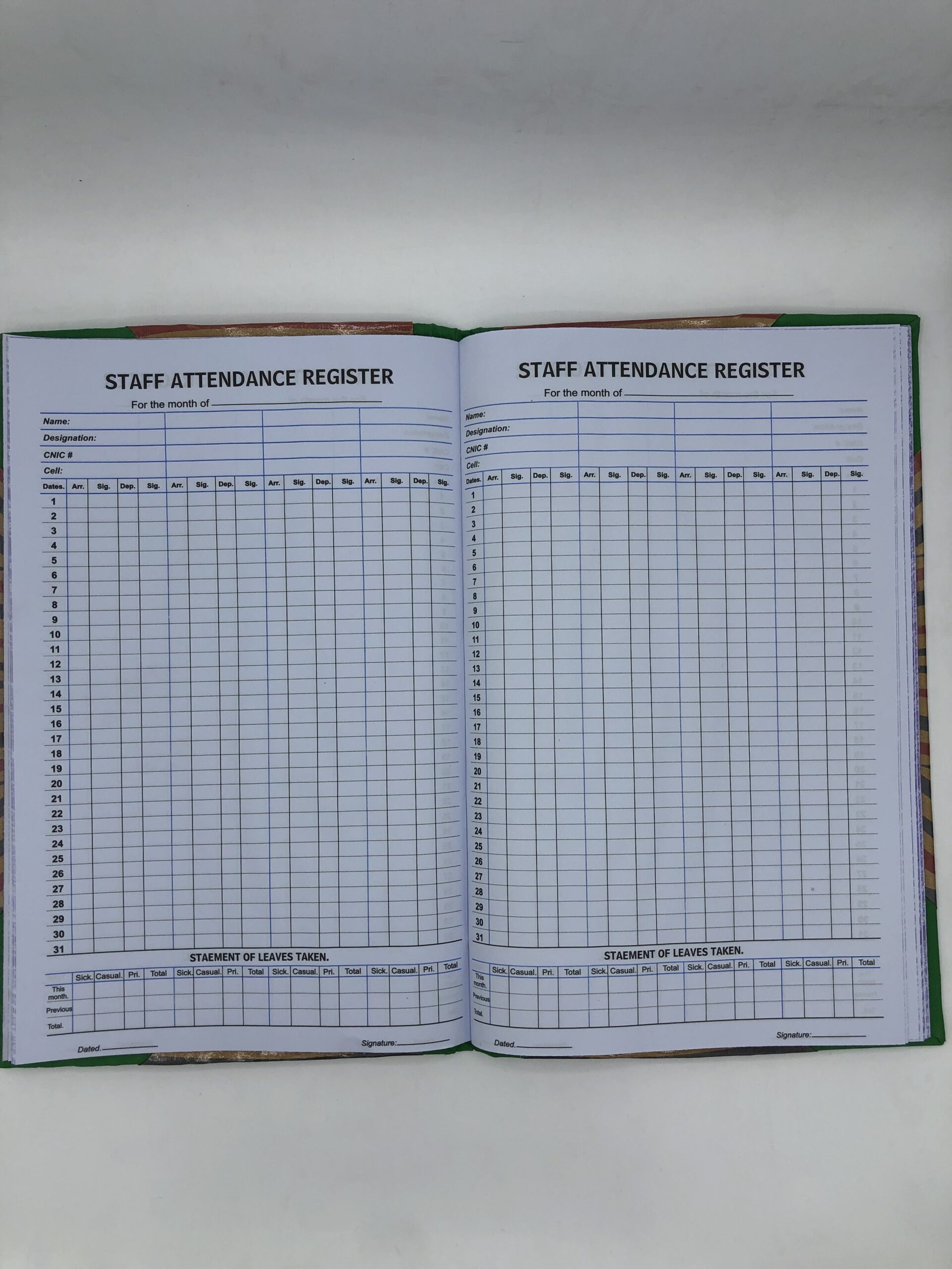 Attendance Register (English) - TsStationers.Pk